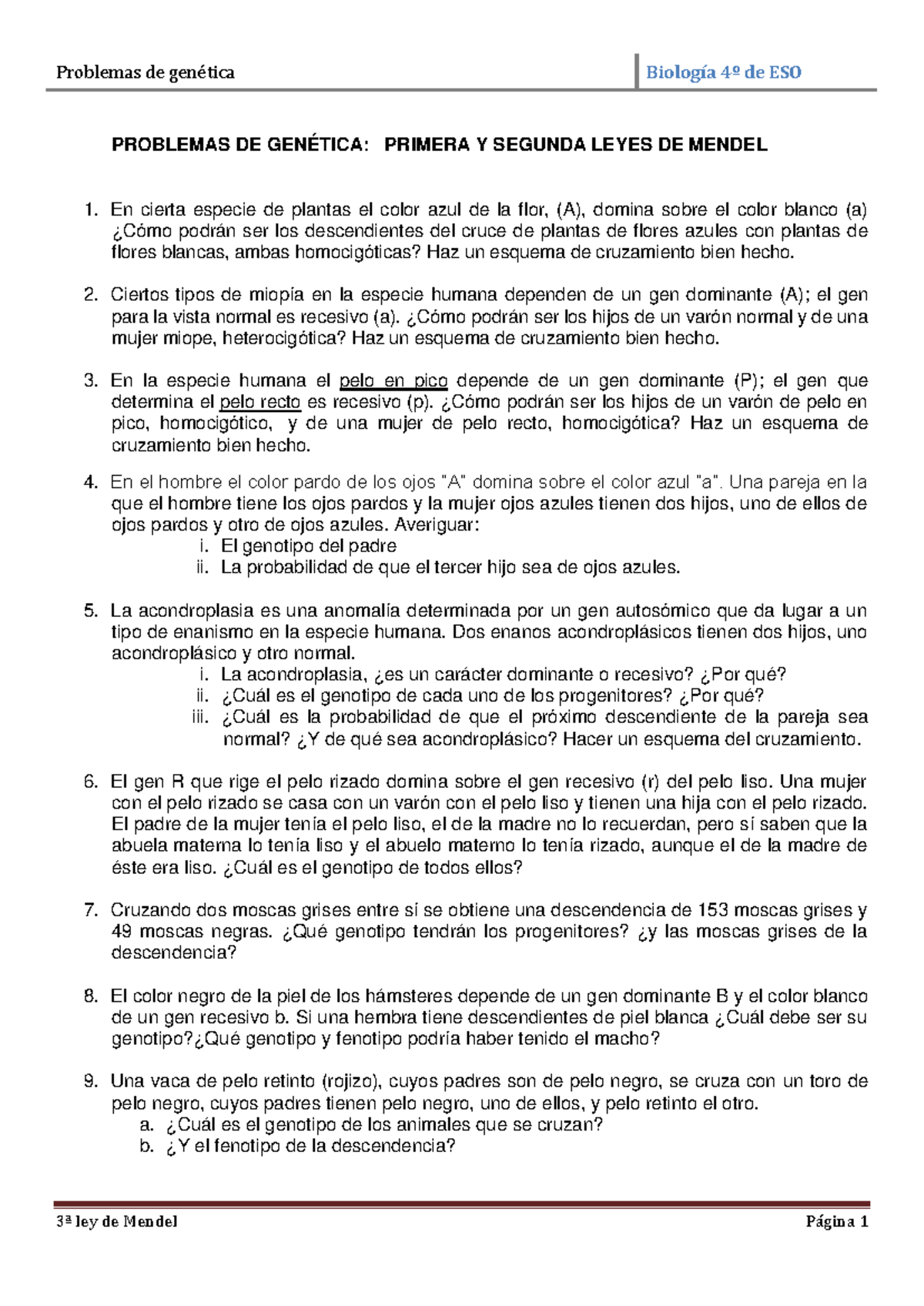 Ejercicios de Genética: Problemas y Leyes de Mendel (Genética 101 ...