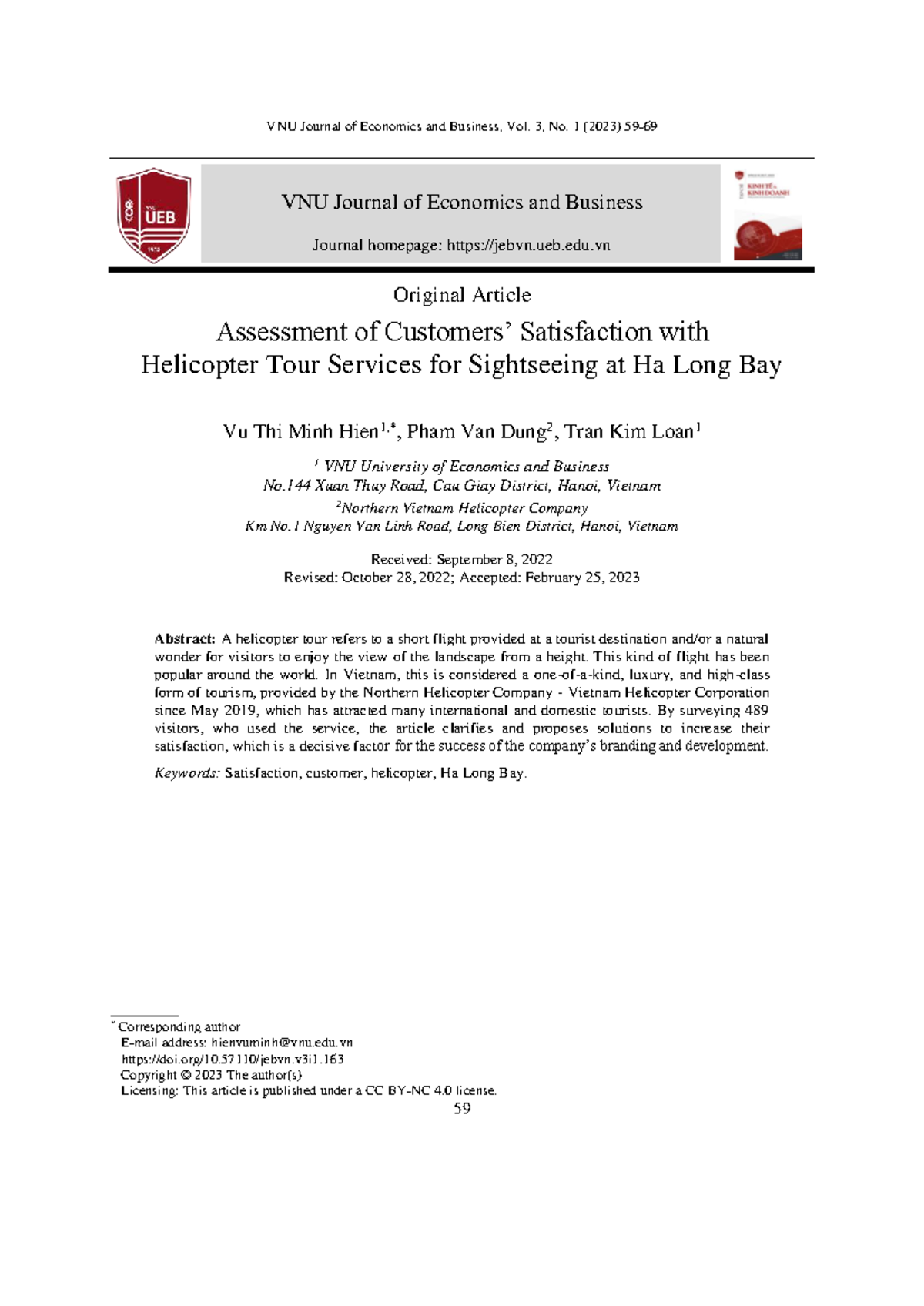 Assessment of Customer Satisfaction with Helicopter Tours at Ha Long ...