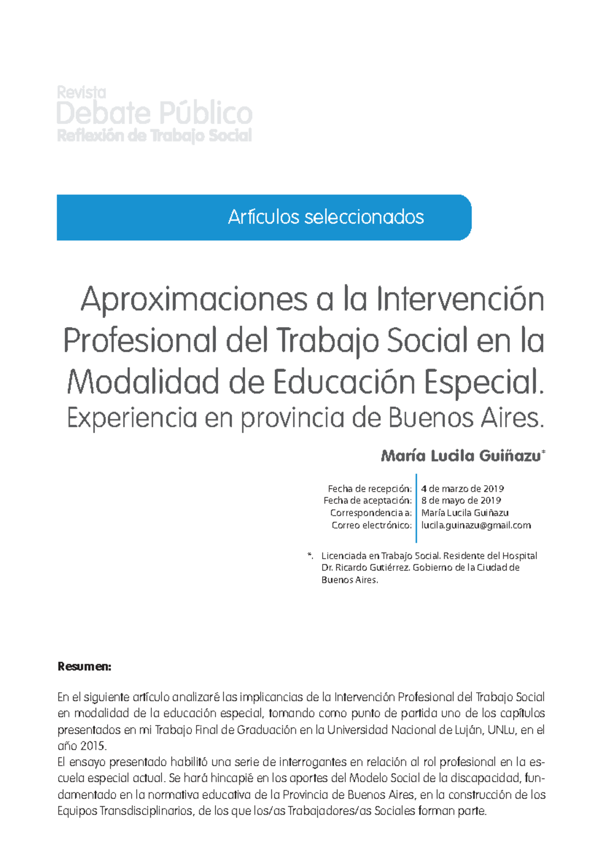 Intervención Profesional en Educación Especial: Trabajo Social y ...