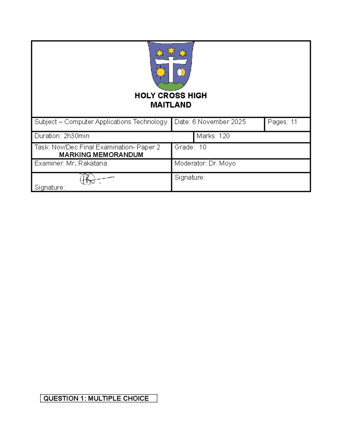 Grade 10 Computer Applications Tech - Final Paper 2 Marking Memo - Studocu