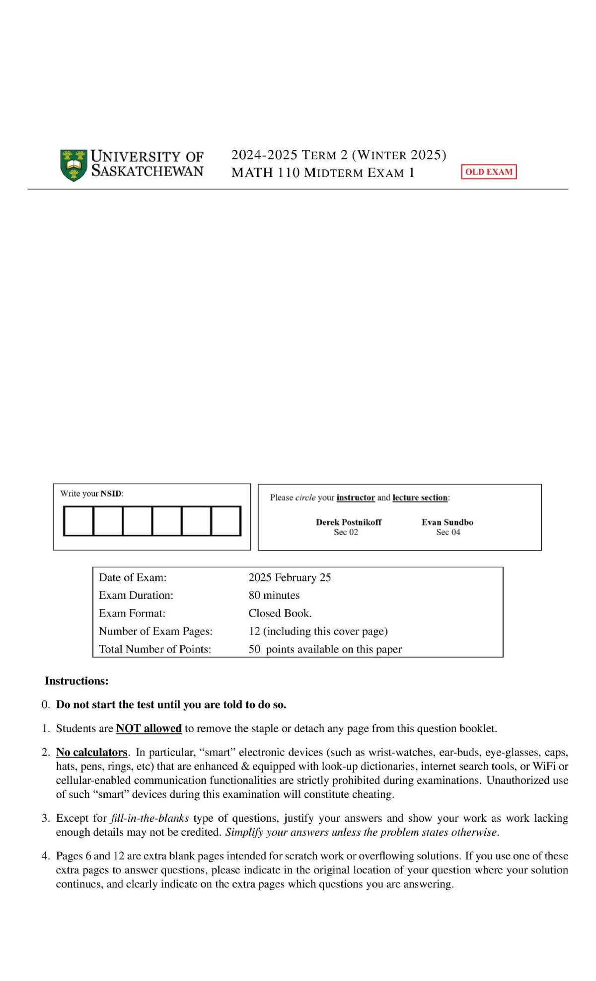 MATH 110 Midterm Exam 1 Practice Test - Winter 2025 - Studocu