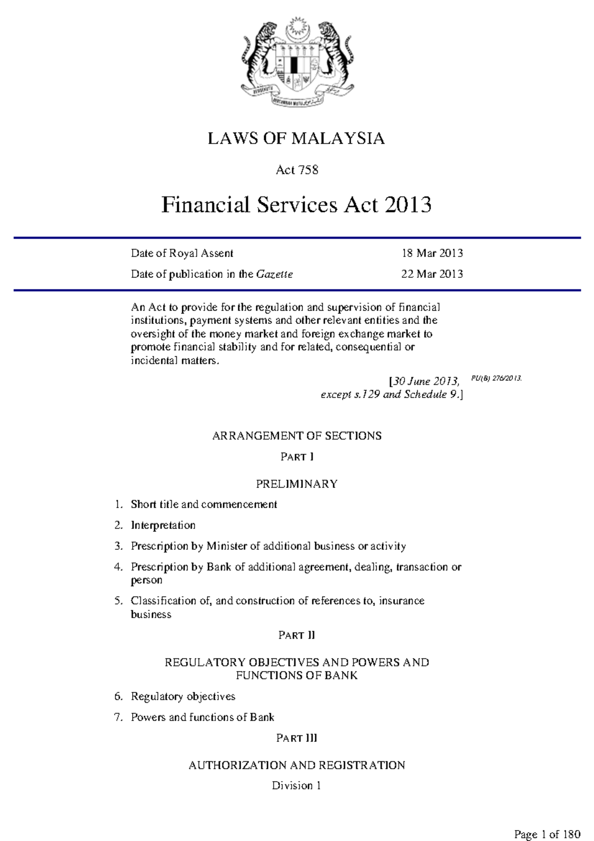 Financial Services Act 2013: Comprehensive Regulations Overview - Studocu
