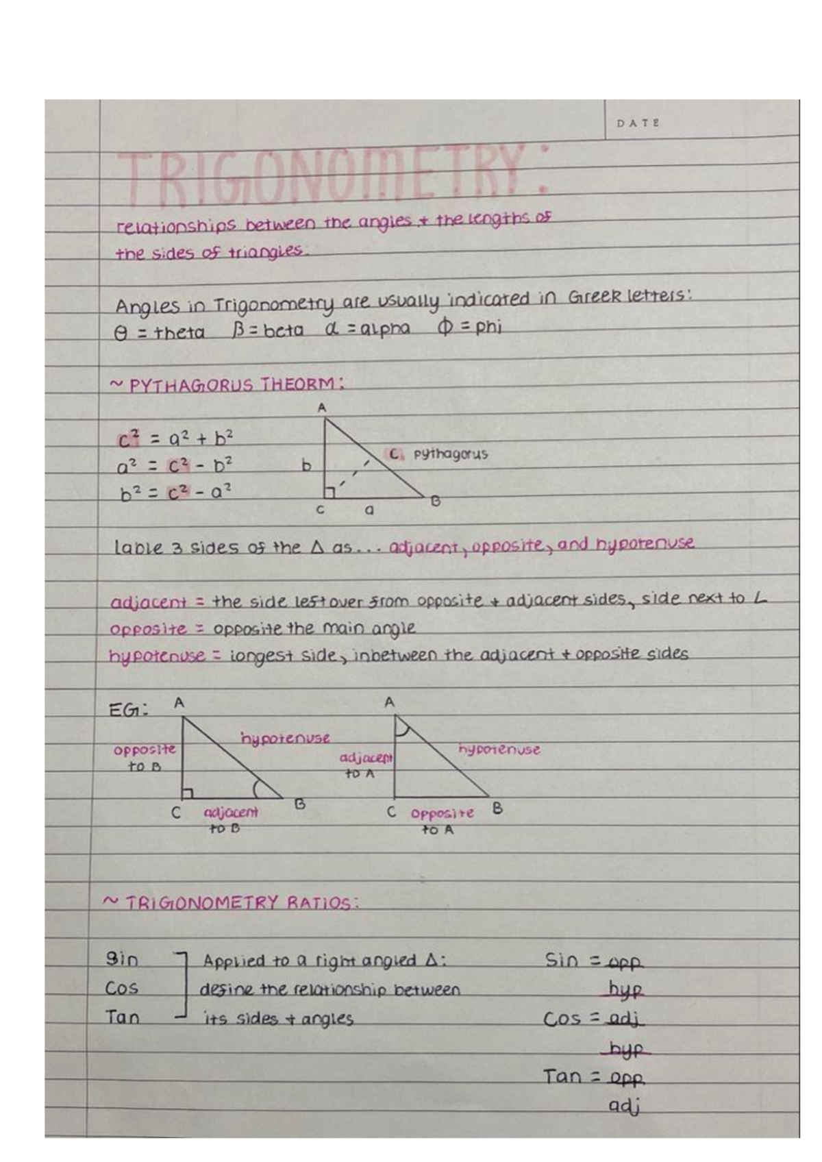 Trigonometry Relationships and Ratios - Notes for Trig Course - Studocu