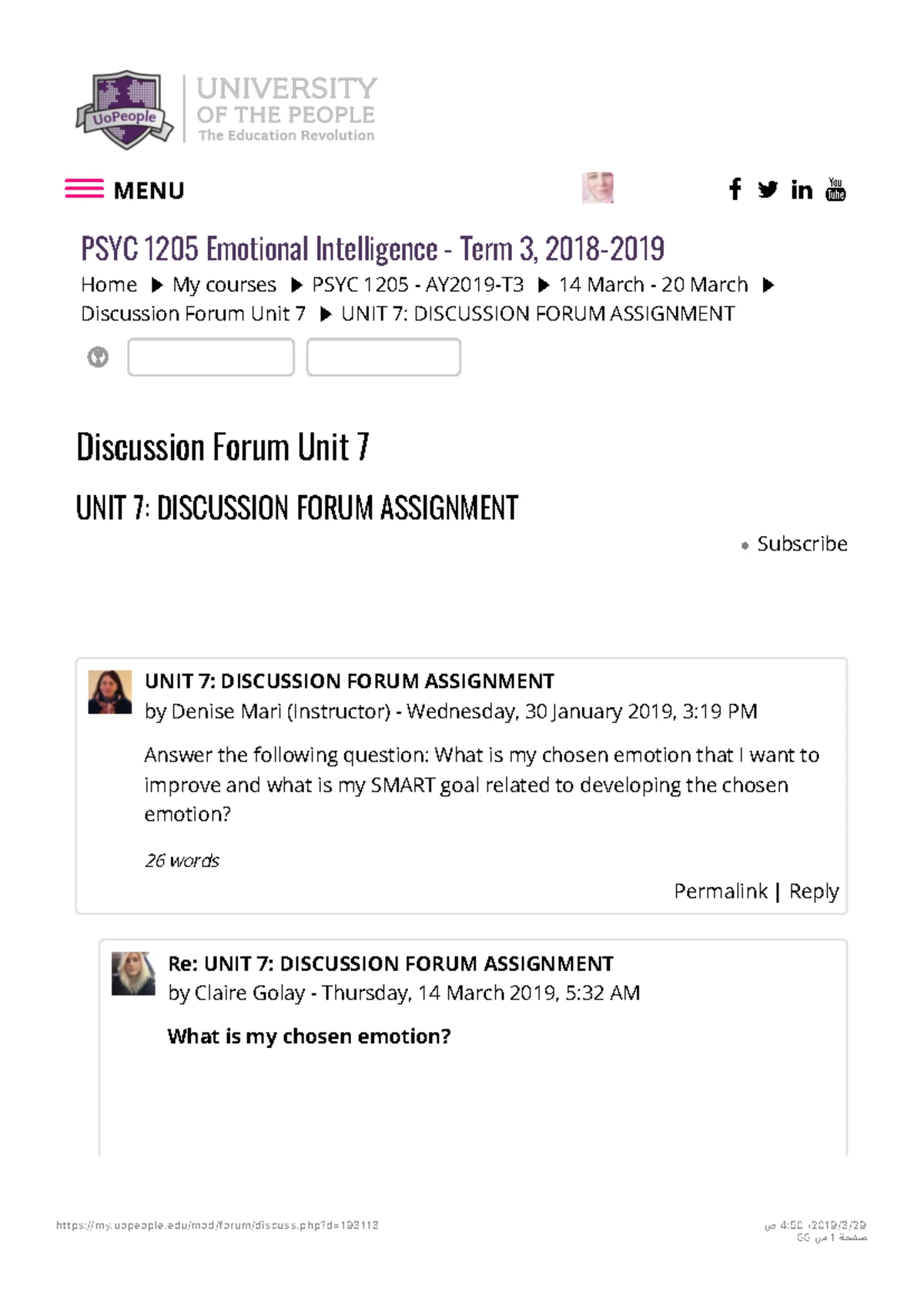 Discussion Forum Unit 8 - MENU & %! " # $ Home My courses PSYC 1205 ...