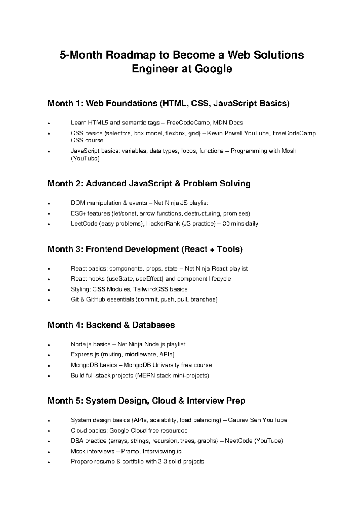Web Development Engineer Roadmap: Month-by-Month Guide - Studocu