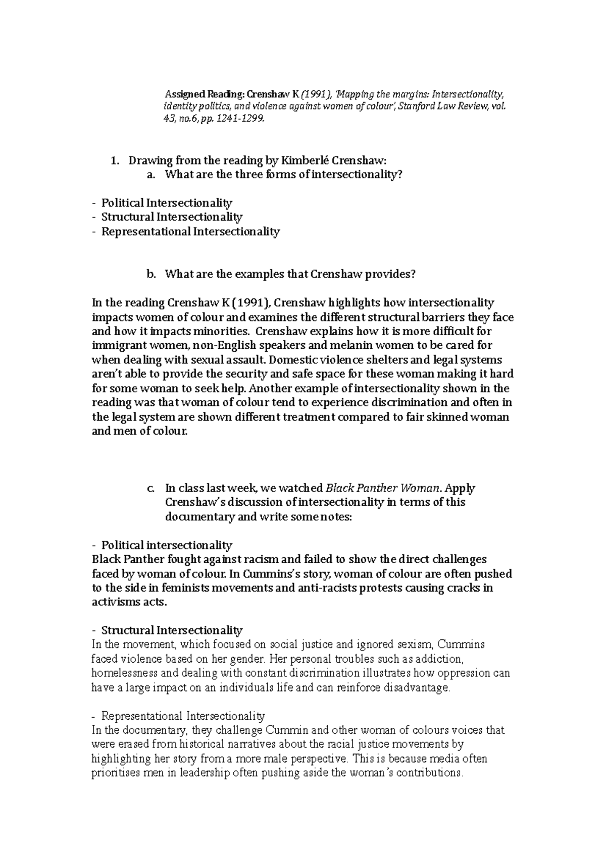 Tutorial worksheet two: Intersectionality and identity politics ...