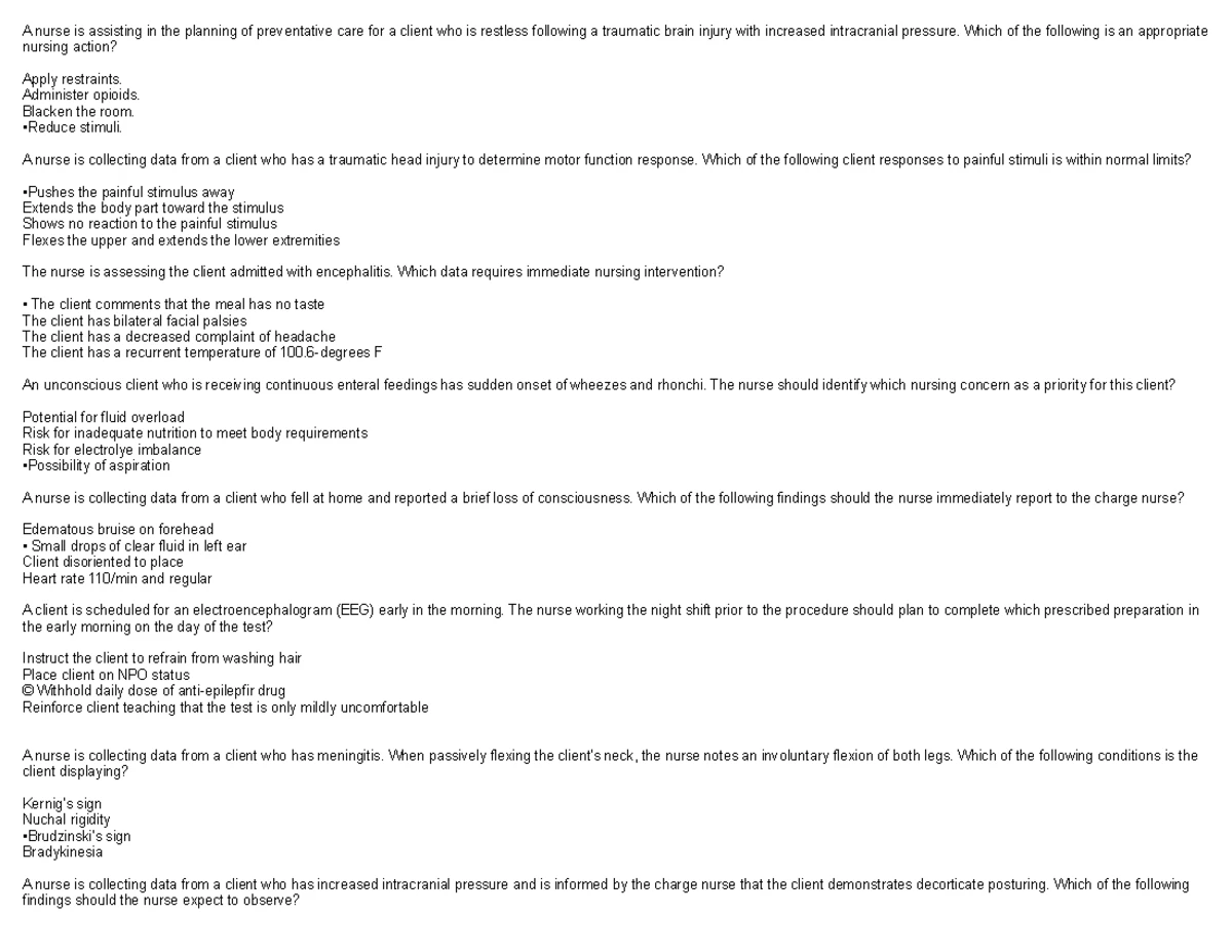 MS2Quiz 9 CVA Spine - practice questions - The nurse is creating a plan of care for a client ...