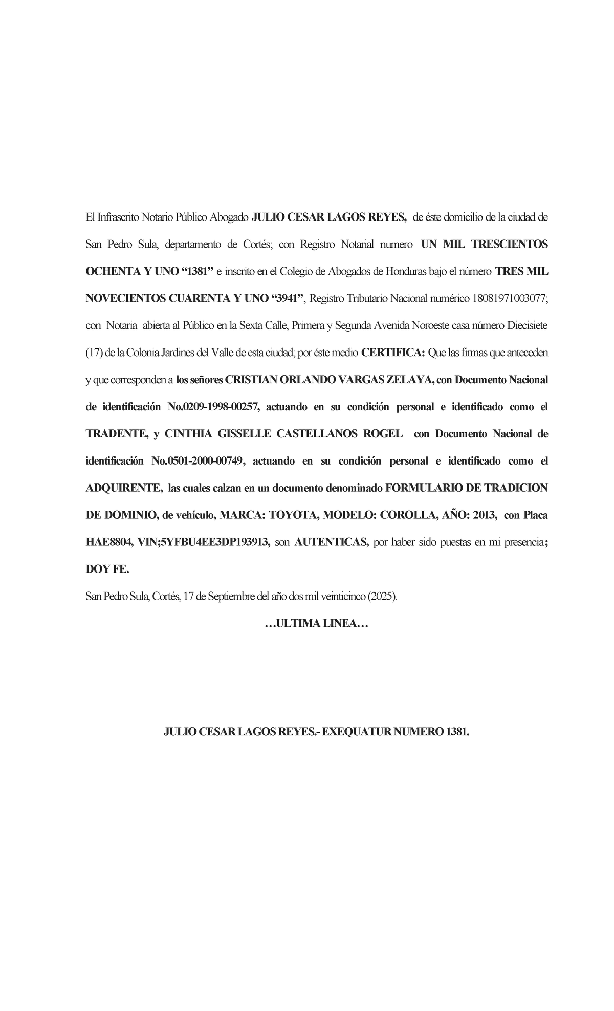 Certificación Notarial de Traspaso de Dominio - FORM AUT 1381 - Studocu