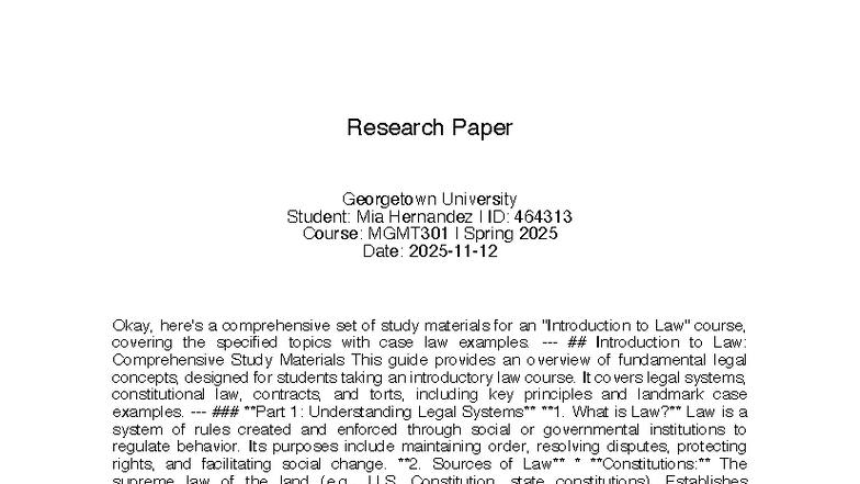 MGMT301 Spring 2025: Intro to Law Comprehensive Study Guide - Studocu