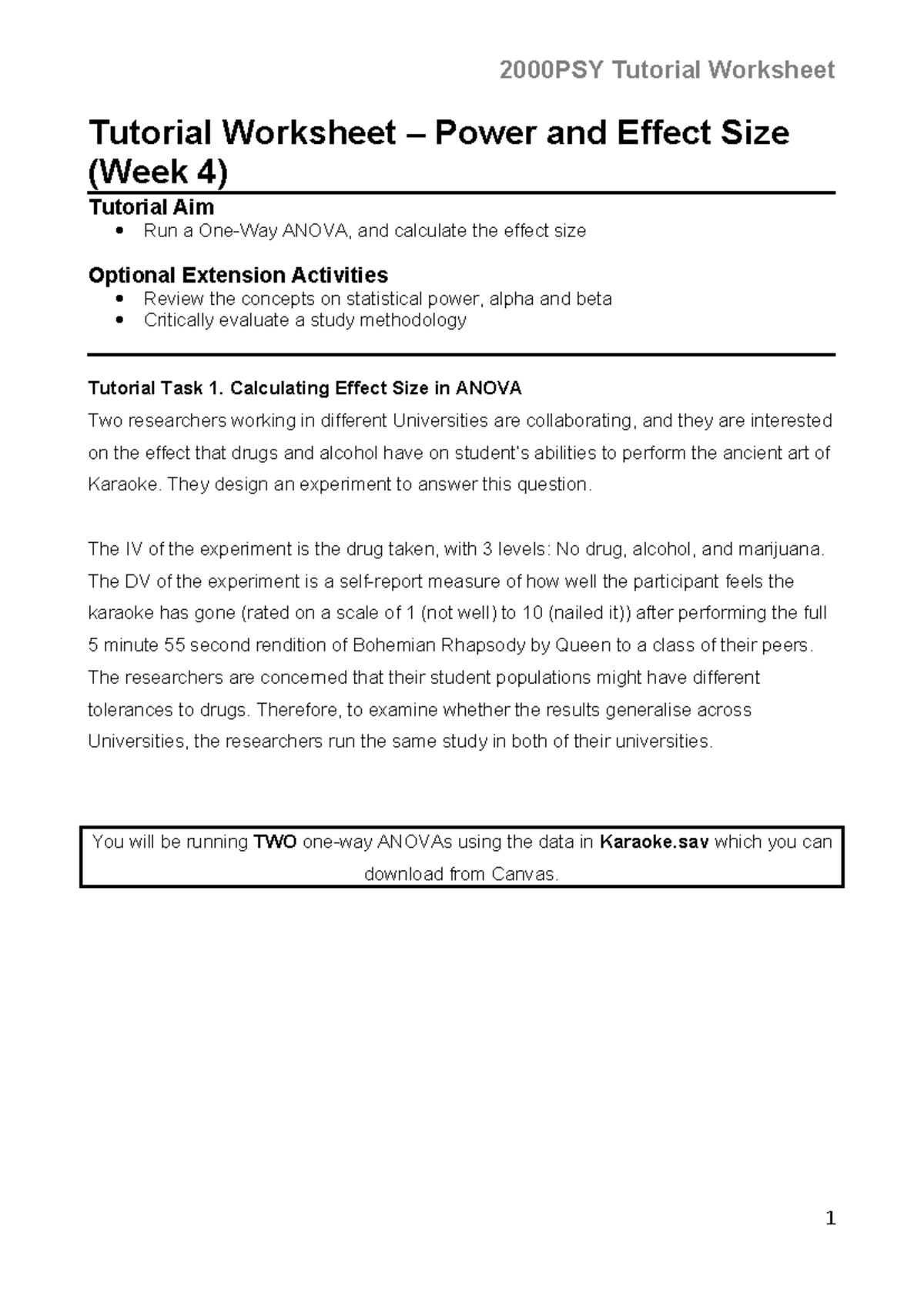 Week 04 Tutorial Worksheet: ANOVA & Effect Size Analysis - Studocu