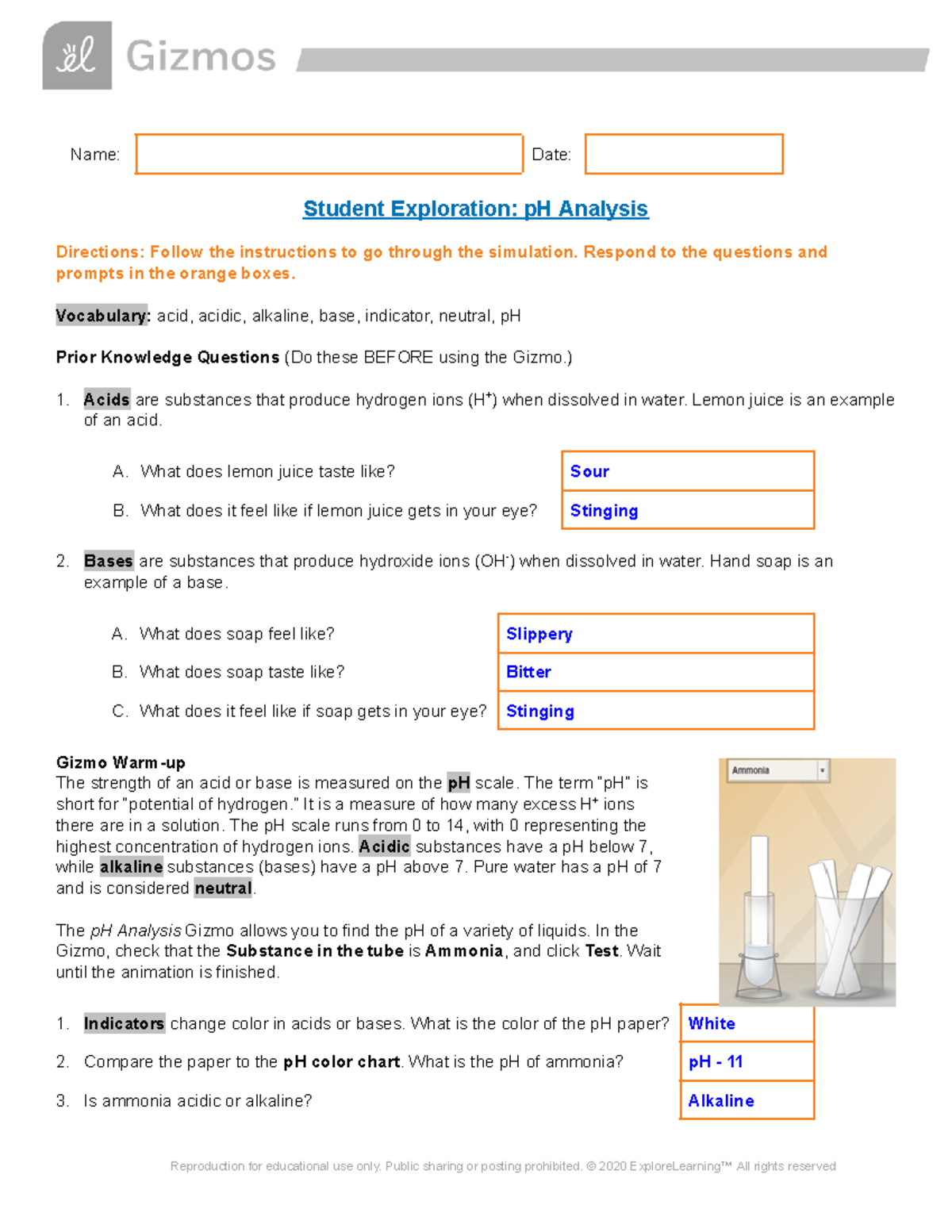 pH Analysis Gizmo Student Exploration Guide - Studocu
