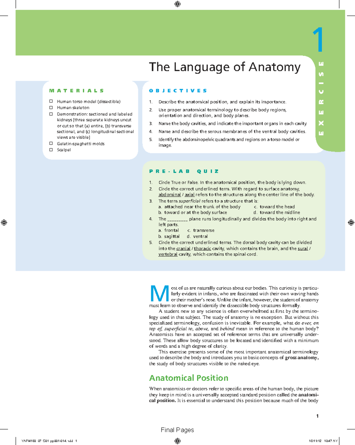 Fall 2015 Anatomy Study Guide: Language & Terminology Overview - Studocu