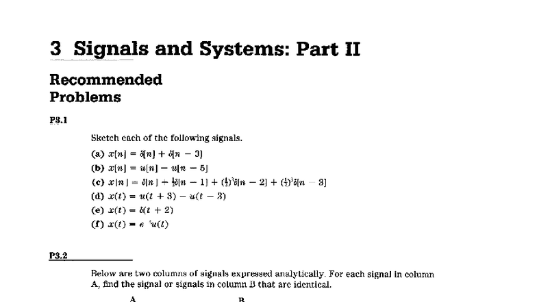 Signals and Systems: Part II Recommended Problems and Solutions - Studocu
