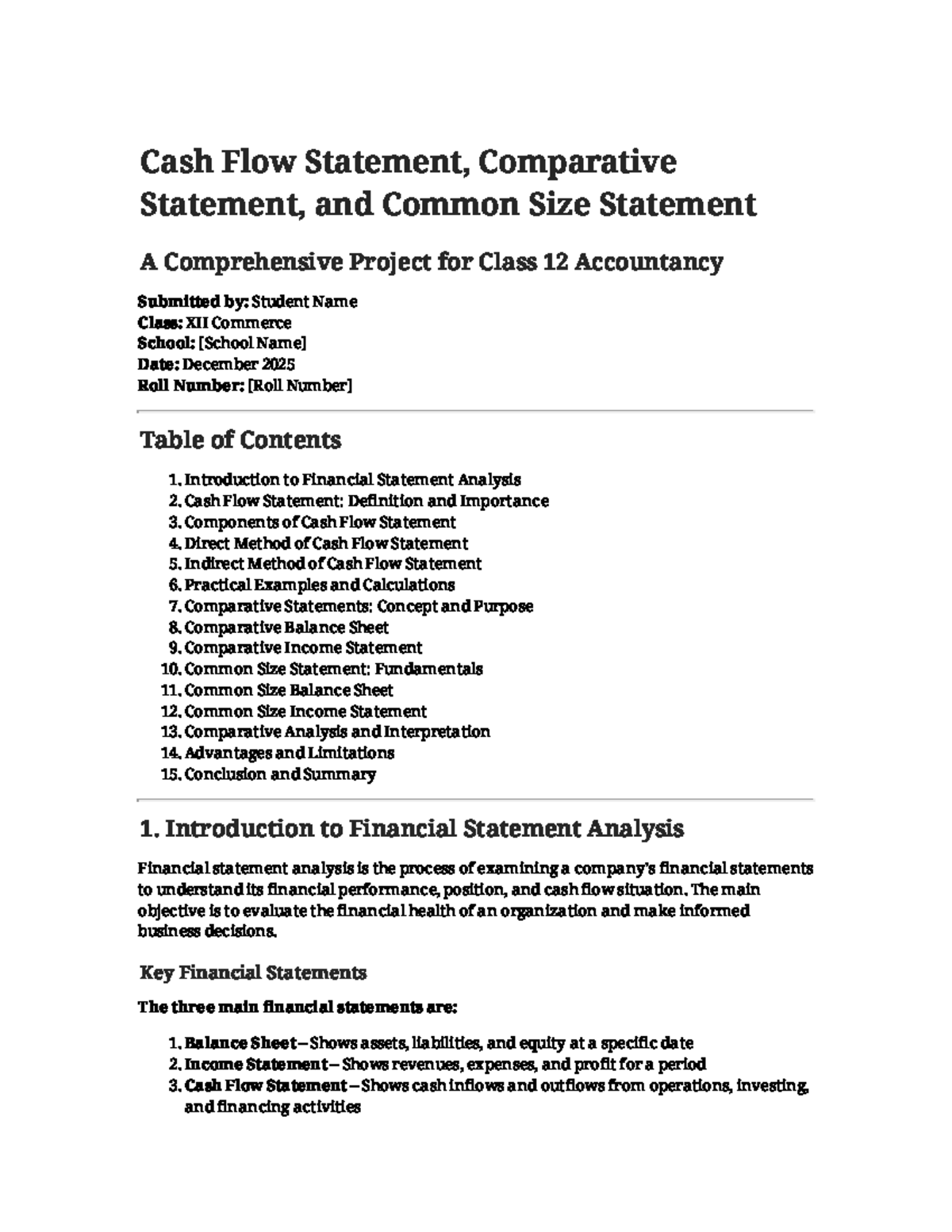 Financial Statement Analysis Project for Class 12 Accountancy - Studocu