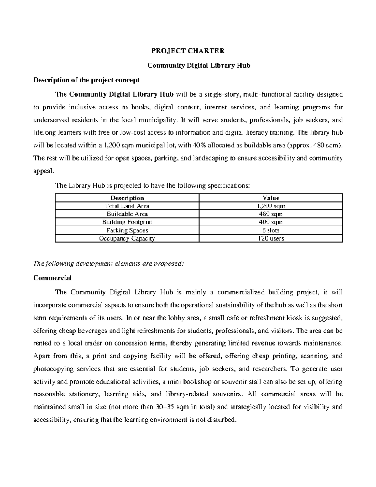 PROJECT CHARTER: Community Digital Library Hub Overview - Studocu