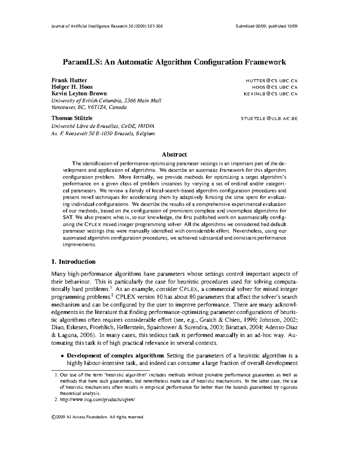 Param ILS An Automatic Algorithm Configuration Framework - Journal of Artificial Intelligence ...