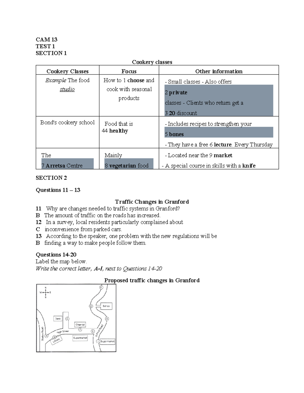 Cam 13 Aaaa Cam 13 Test 1 Section 1 Cookery Classes Cookery Classes