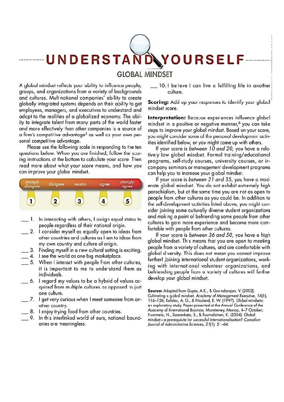Global Mindset Questionnaire: Understanding Your Global Influence - Studocu