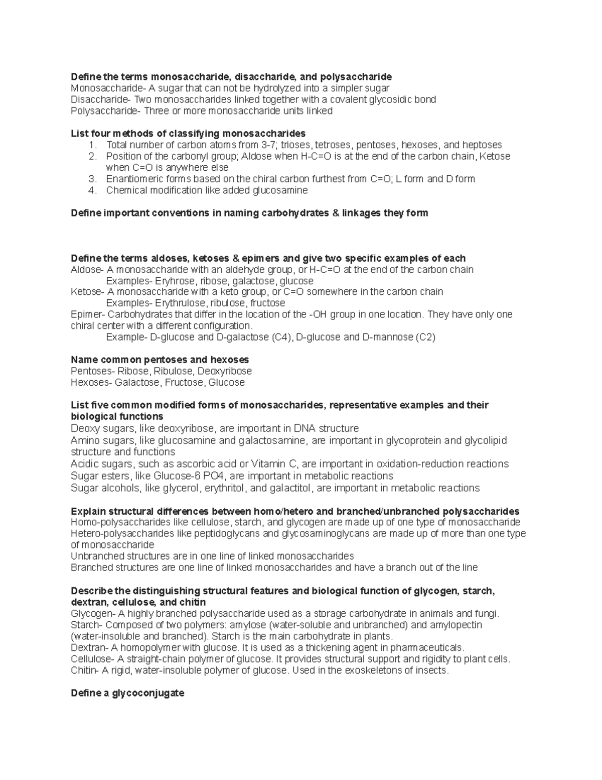 Chapter 7 Learning Objectives: Carbohydrates and Their Functions - Studocu