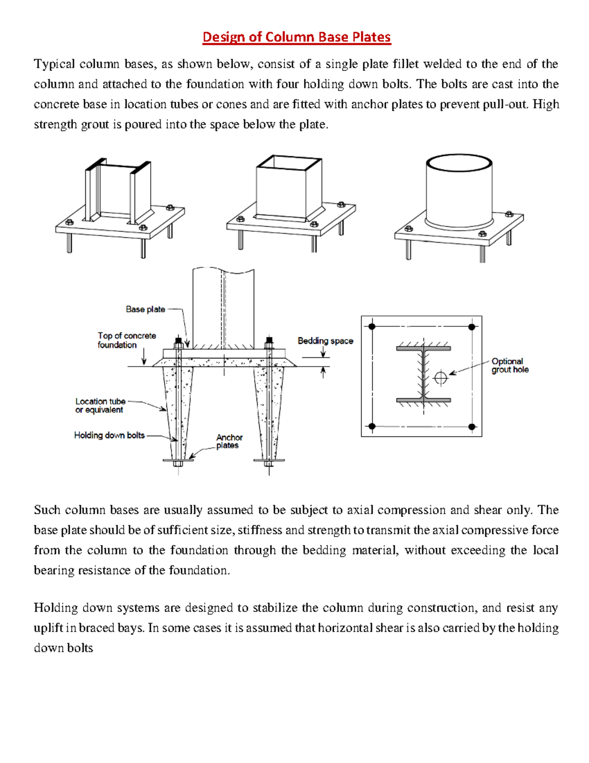 Design of Base Plate - Lecture notes Engineering - Design of Column ...
