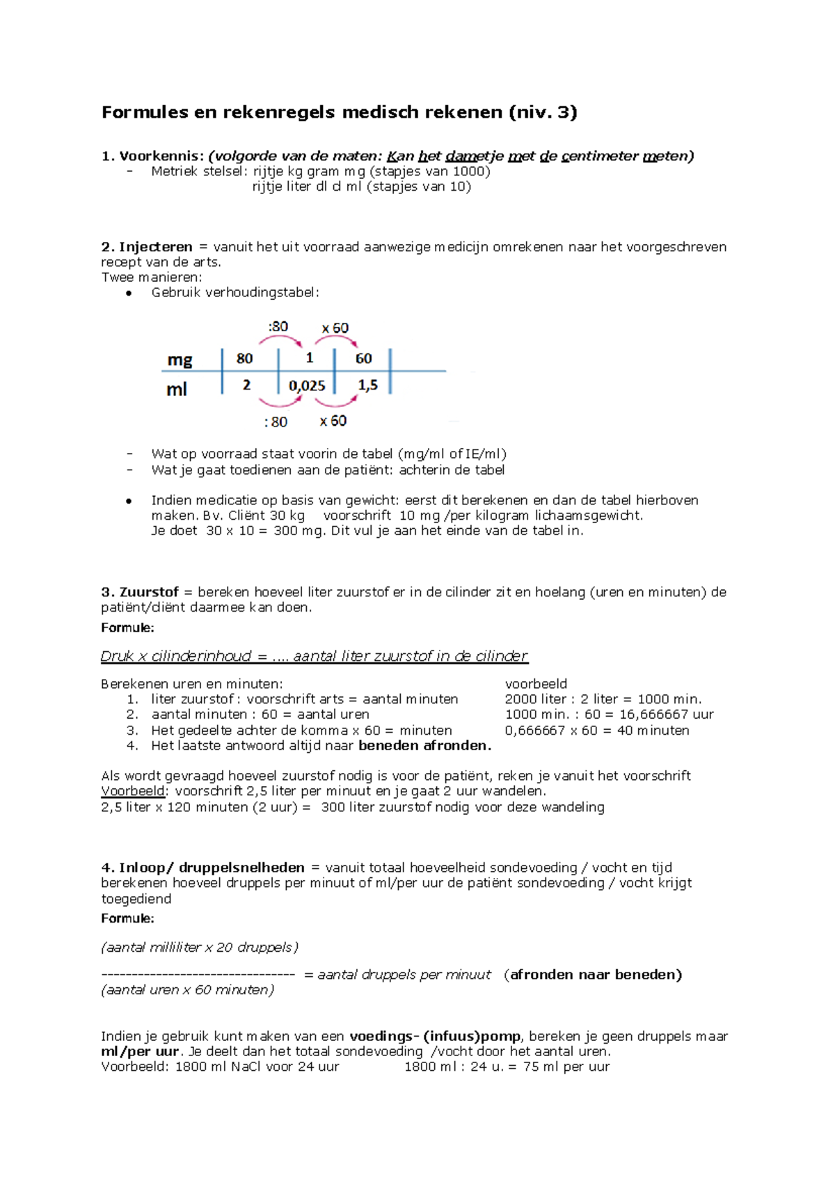 Formules en Rekenregels Medisch Rekenen Niv. 3 - Studeersnel