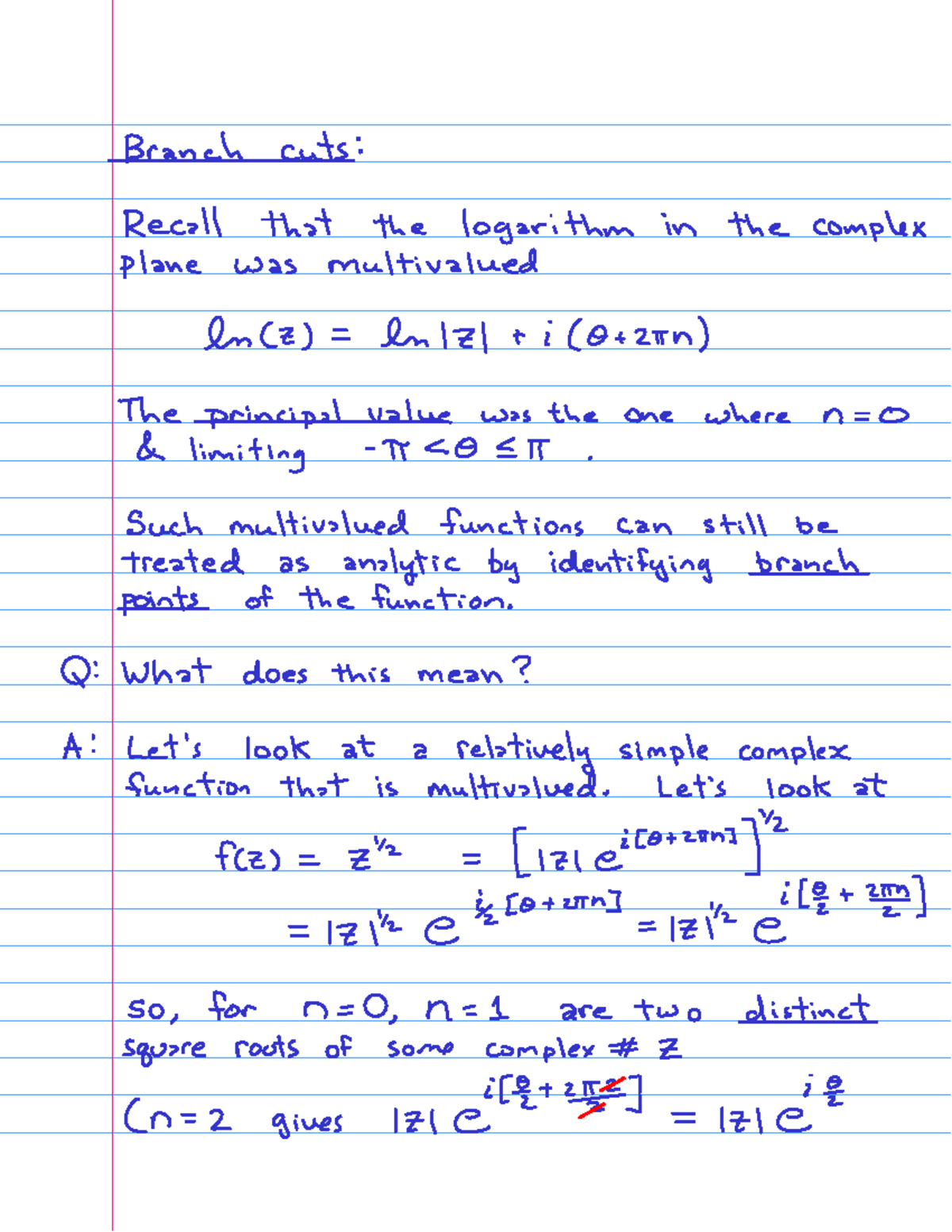 Complex Analysis: Branch Cuts and Singular Points (Lecture Notes 3 ...