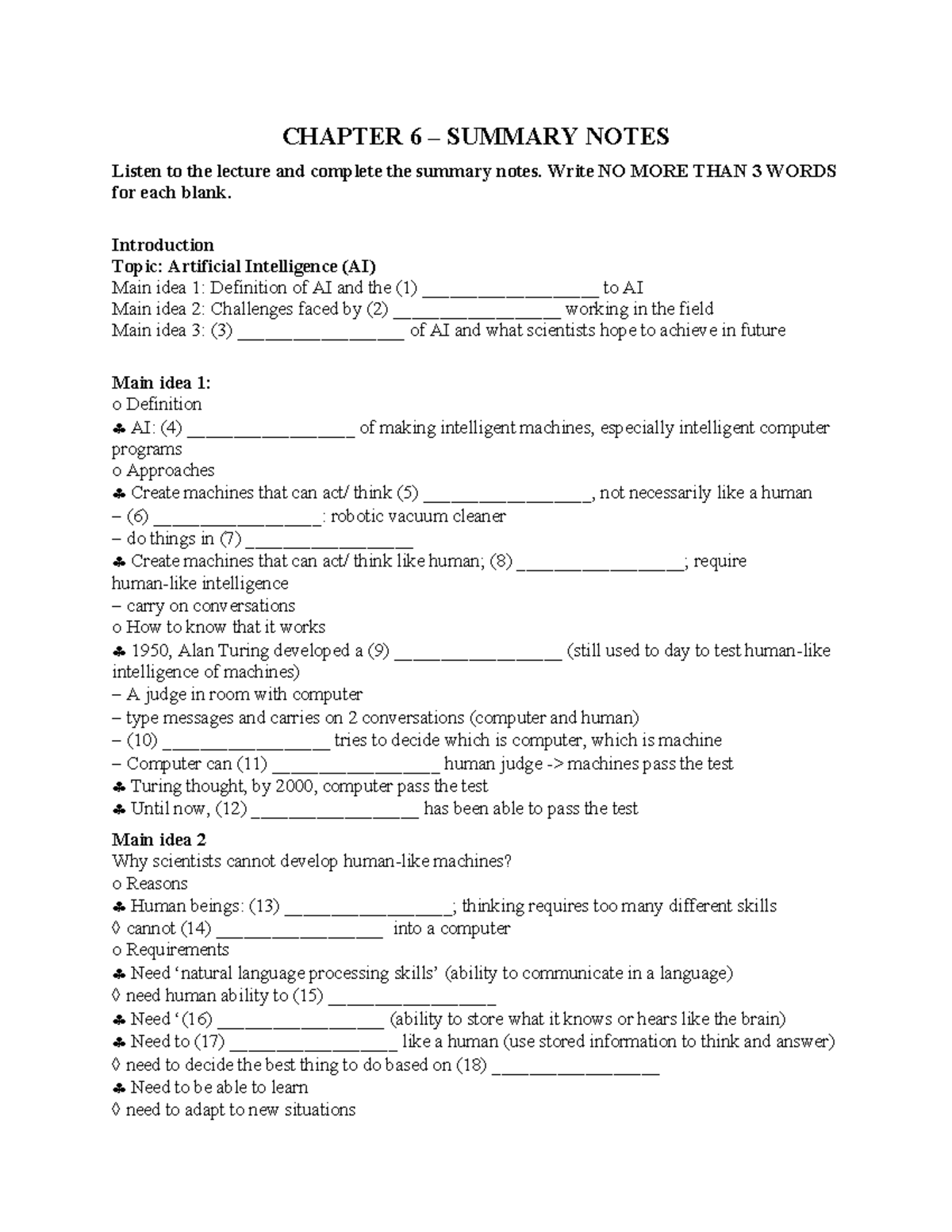 CHAPTER 6 SUMMARY NOTES: Artificial Intelligence Overview - Studocu