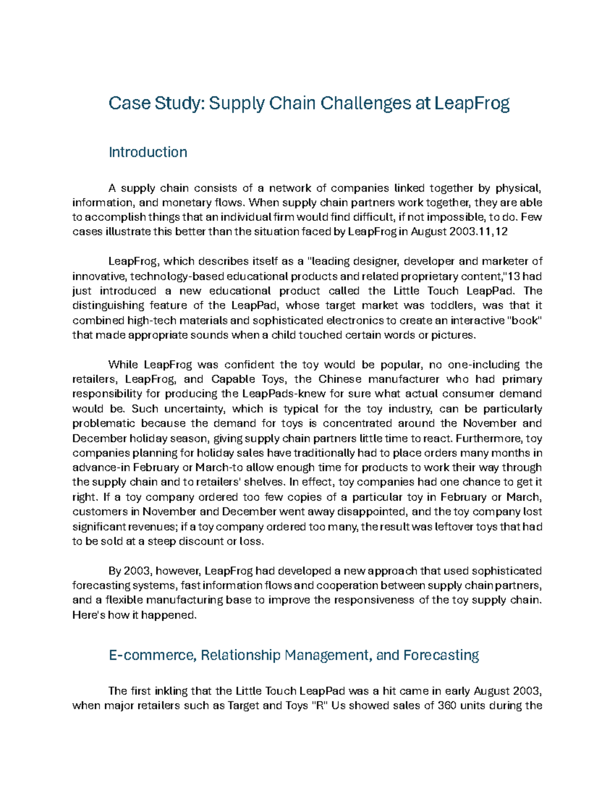 LeapFrog Case Study: Navigating Supply Chain Challenges - Group Project ...