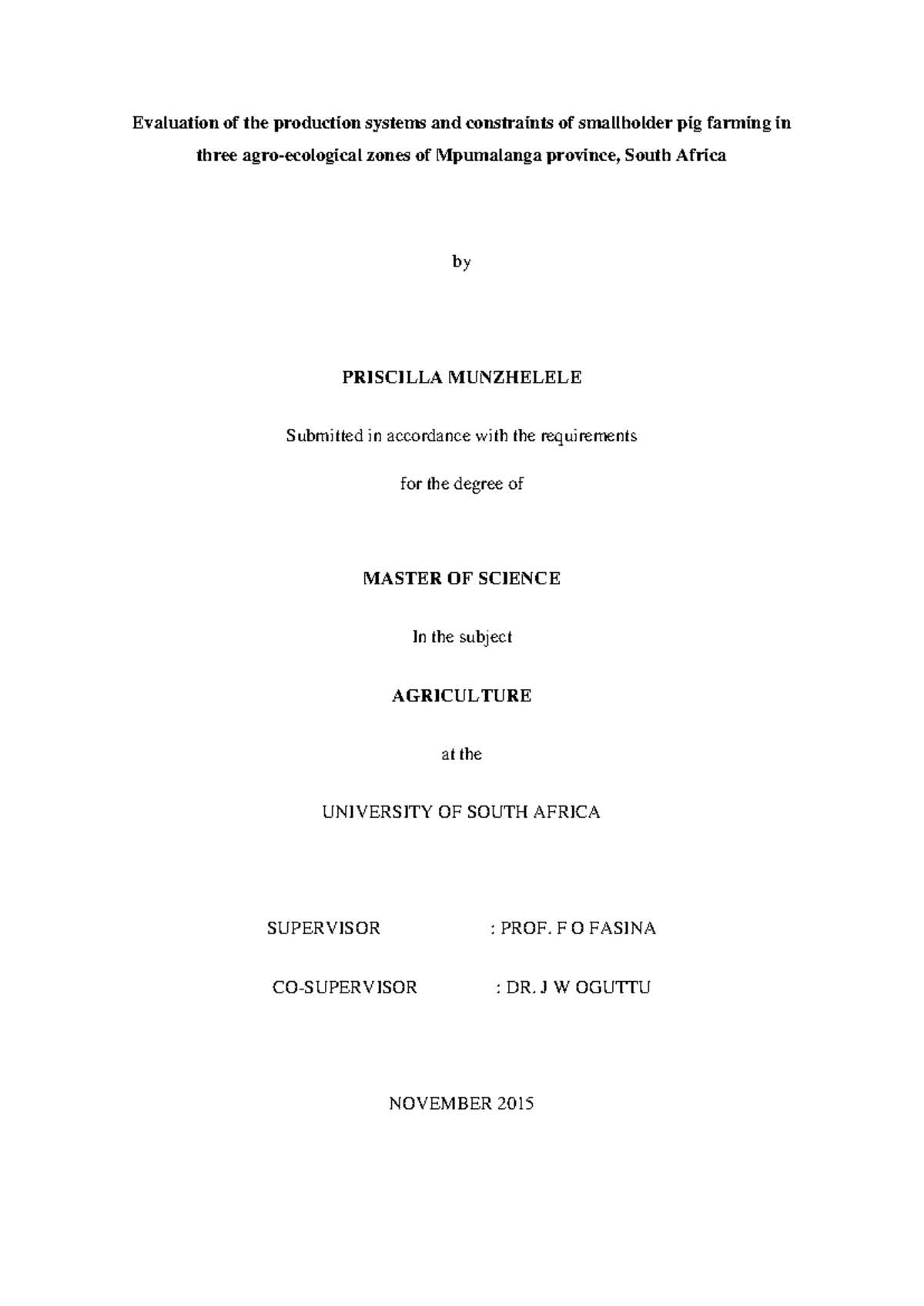 Evaluation of Smallholder Pig Farming Systems in Mpumalanga: MSc ...