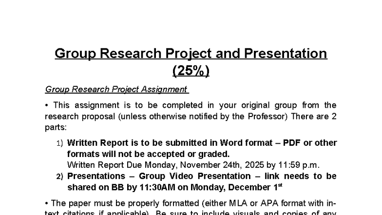 Group Research Project Report & Presentation Guidelines (Fall 2025 ...