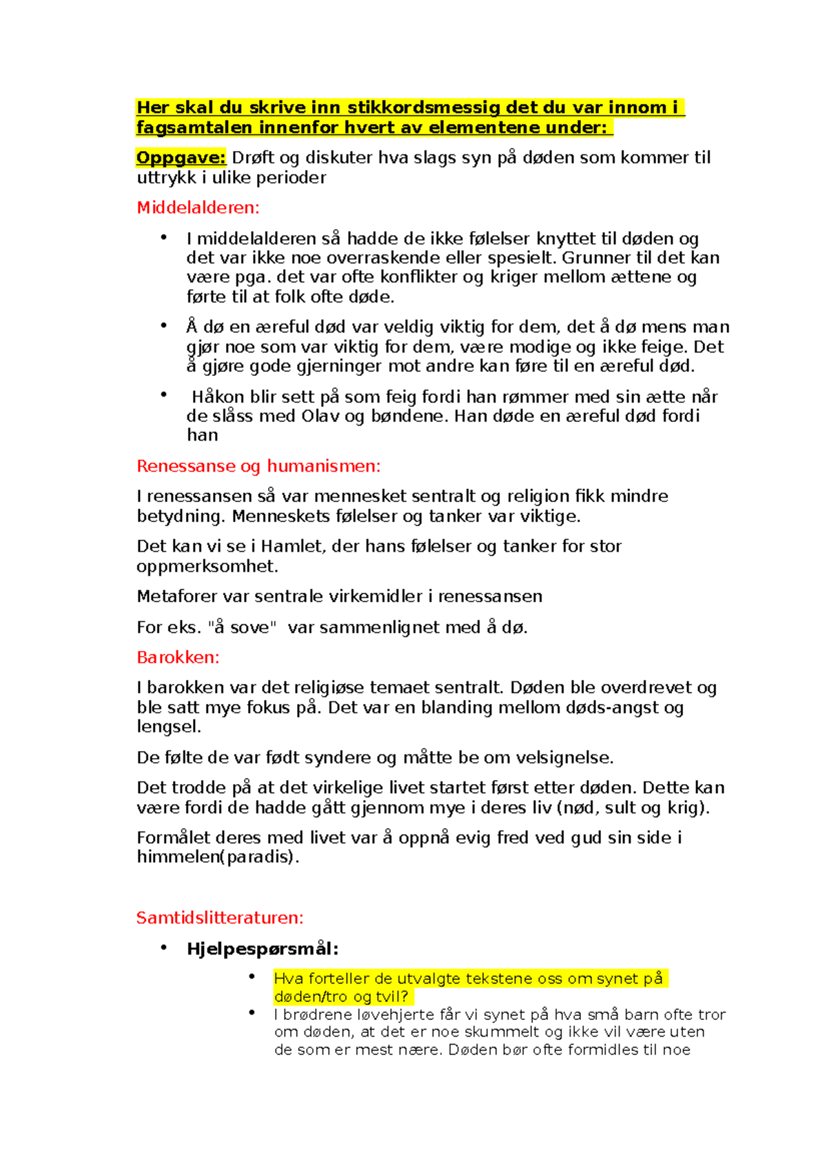 Oppsummerende notater om Barokken, Middelalderen og Renessansen du ...