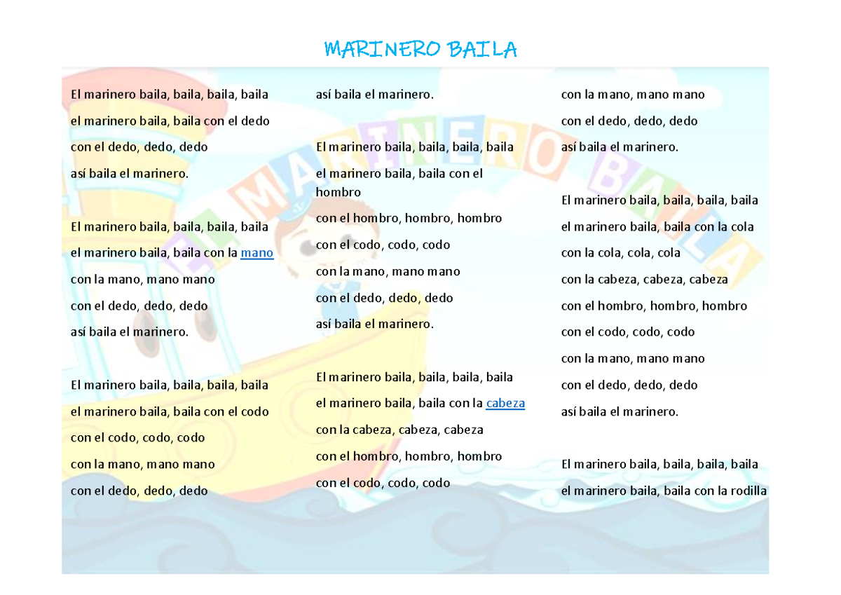 El Marinero Baila - Letra de la Canción Infantil - Studocu