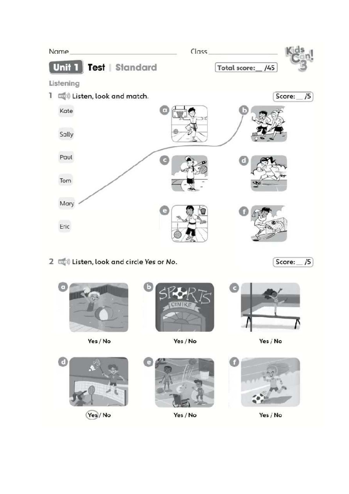 KC3 U1 - Kids Class Unit 1 Test I: Listening, Reading, Writing - Studocu