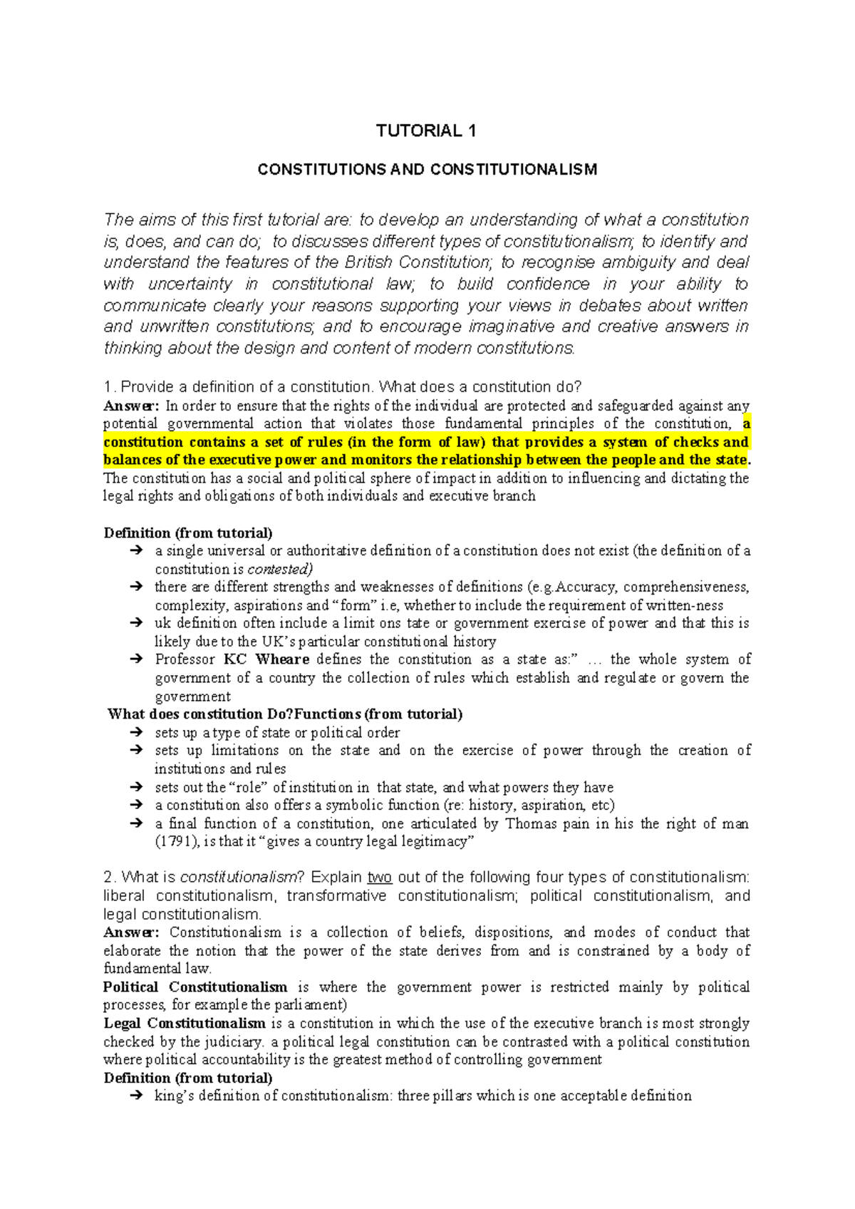 LW1120 Tutorial 1: Understanding Constitutions and Constitutionalism ...