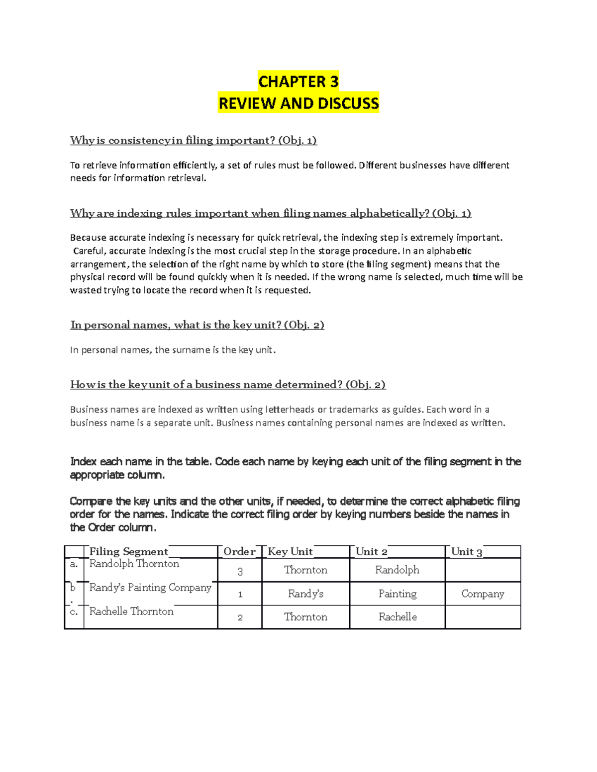 Chapter 3 Review: Importance of Filing and Indexing Rules - Studocu