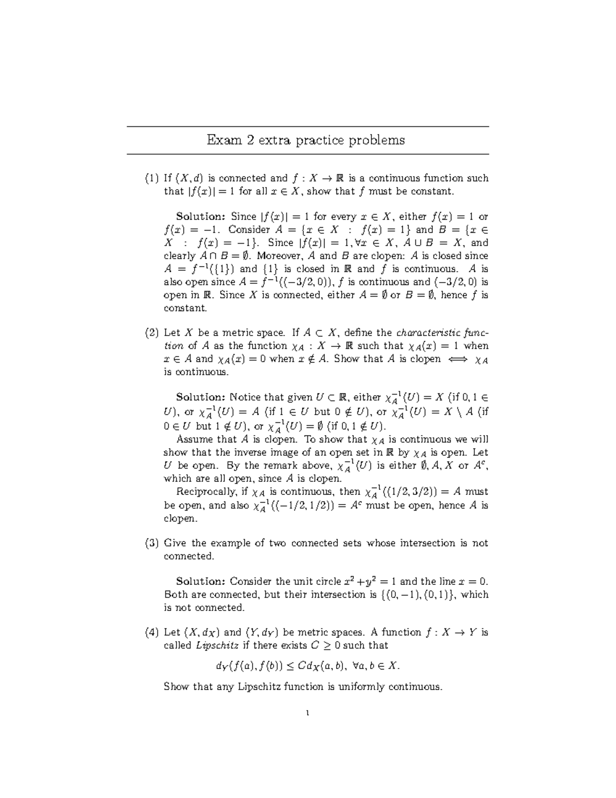Exams on Metric Spaces: Extra Practice Problems (MATH 101) - Studocu