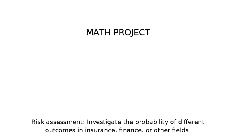 MATH Project: Risk Assessment in Insurance & Finance (CBSE) - Studocu