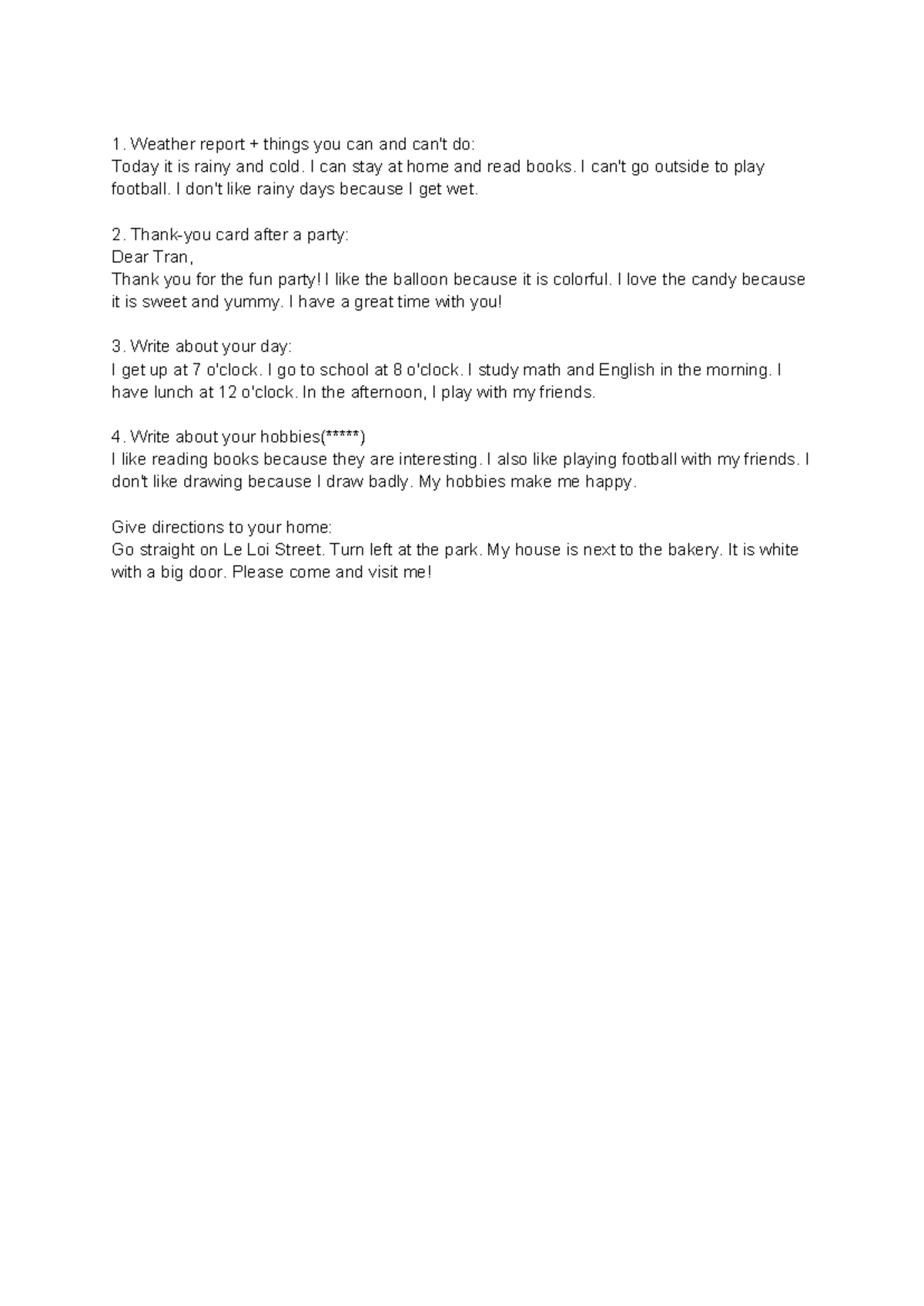 Short Answer Responses: Daily Activities and Hobbies - Studocu