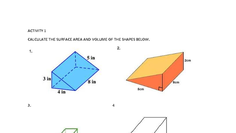 Activity 2 Surface AREA AND Volume - ACTIVITY 1 CALCULATE THE SURFACE ...