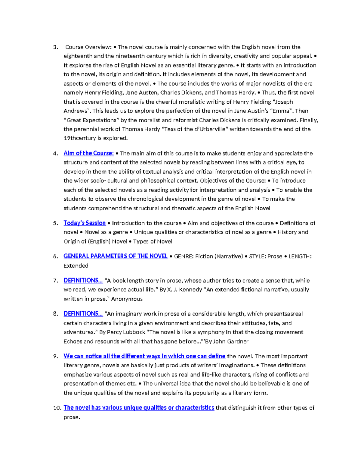 ENG 101: Course Overview - The English Novel from 18th to 19th Century ...