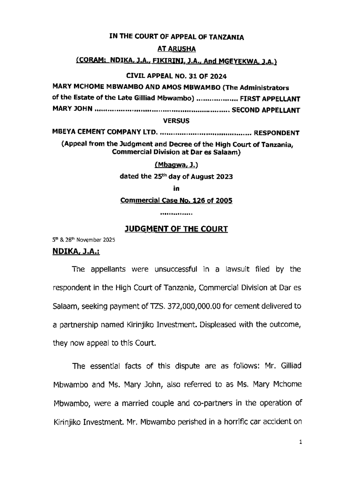 Civil Appeal No. 31 of 2024: Judgment Analysis on Partnership Authority ...