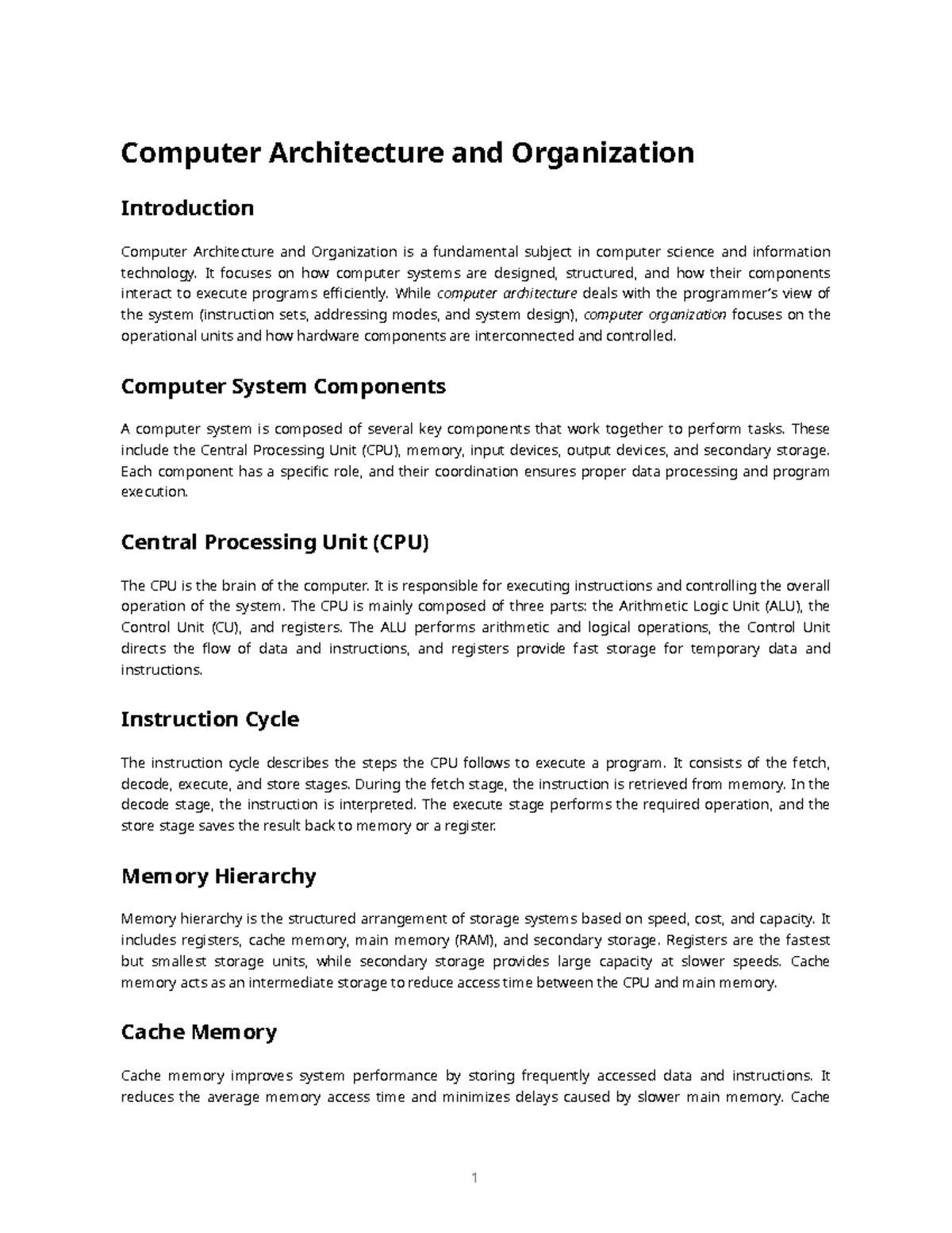 Computer Architecture and Organization Notes (CS101) - Studocu