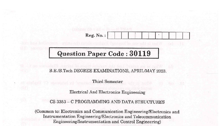CS 3353 Final Exam Question Paper - C Programming & Data Structures ...
