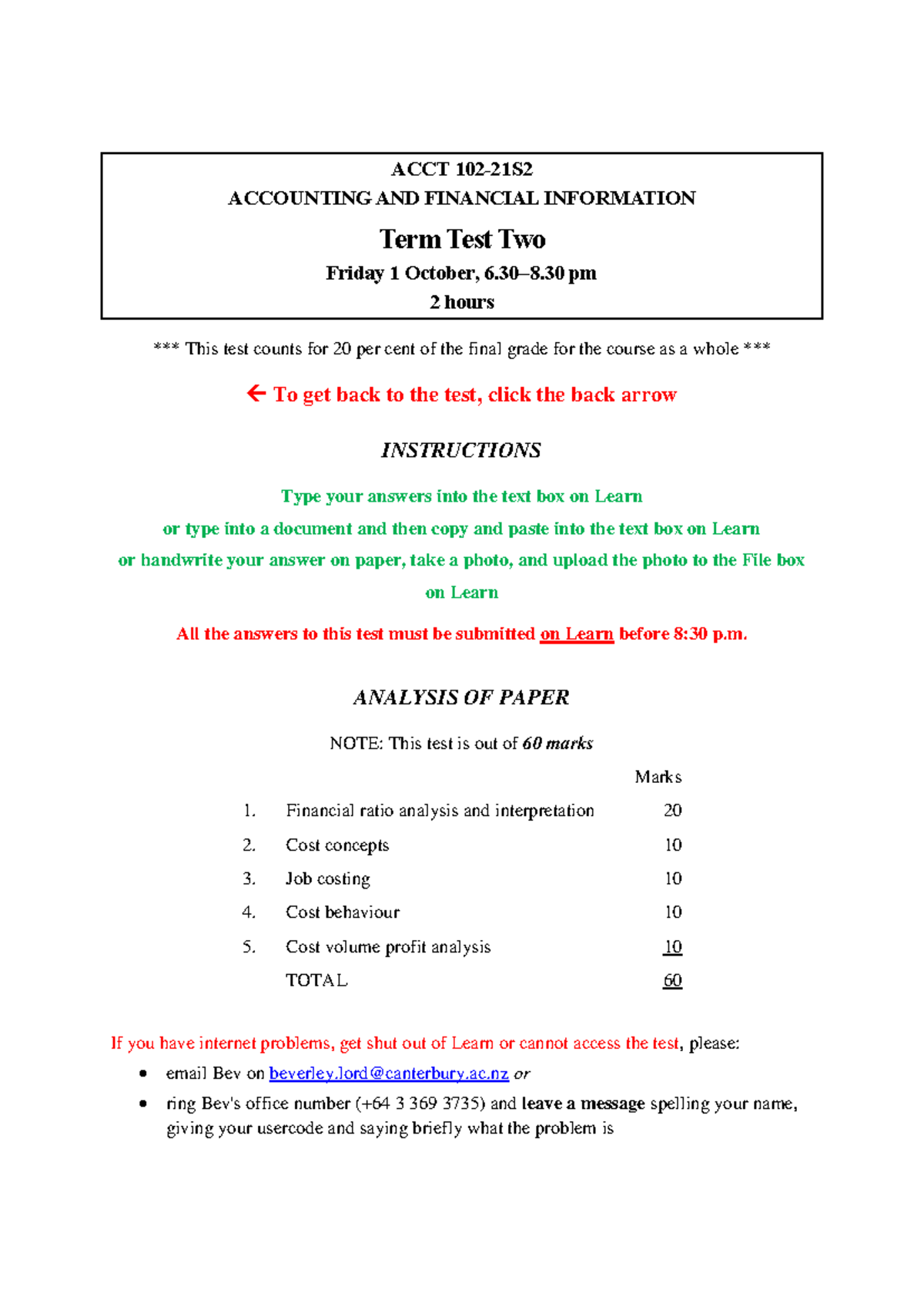ACCT102-21S2 Term Test Two Study Guide - Key Topics and Exercises - Studocu