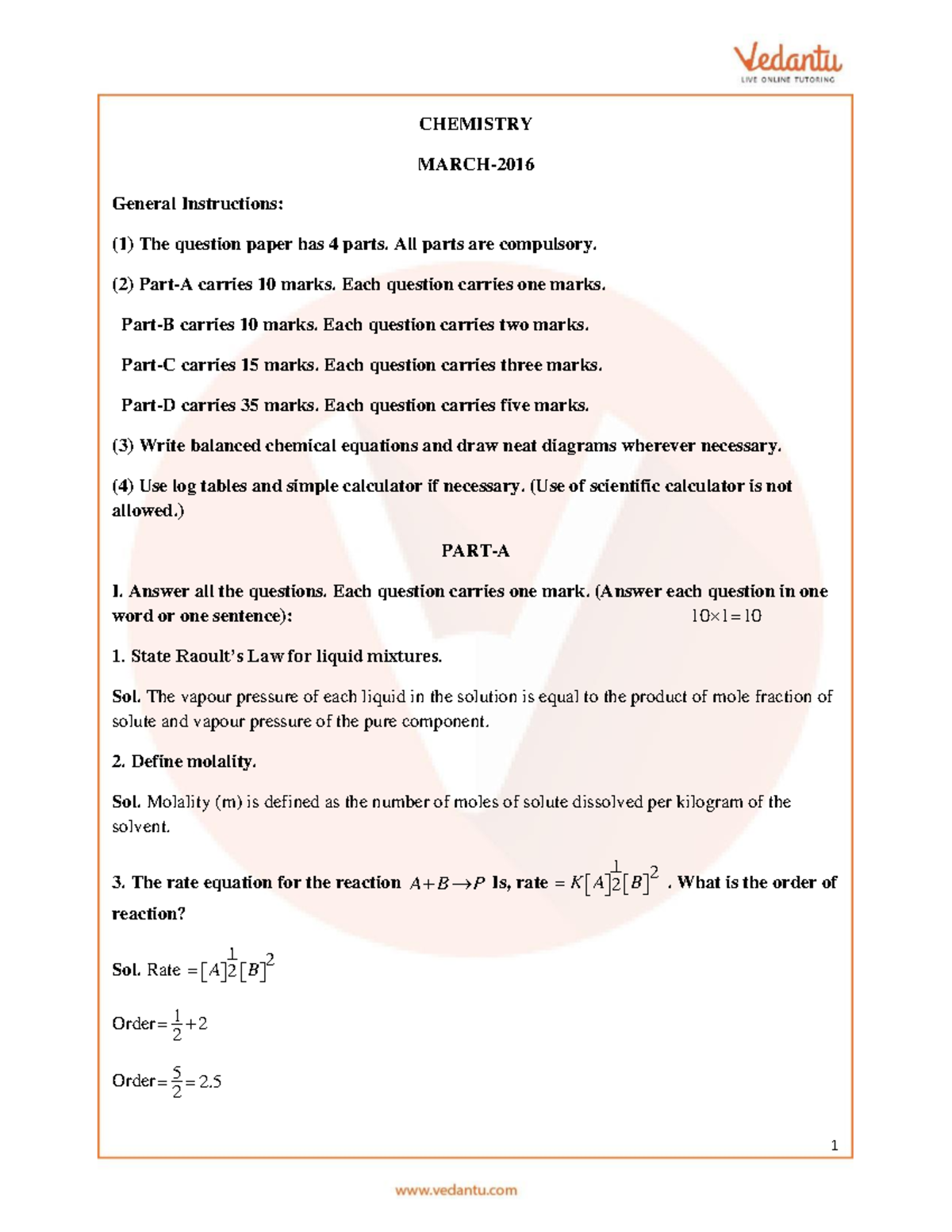 KSEEB CHEMISTRY Class 12 Question Paper 2016: General Instructions ...