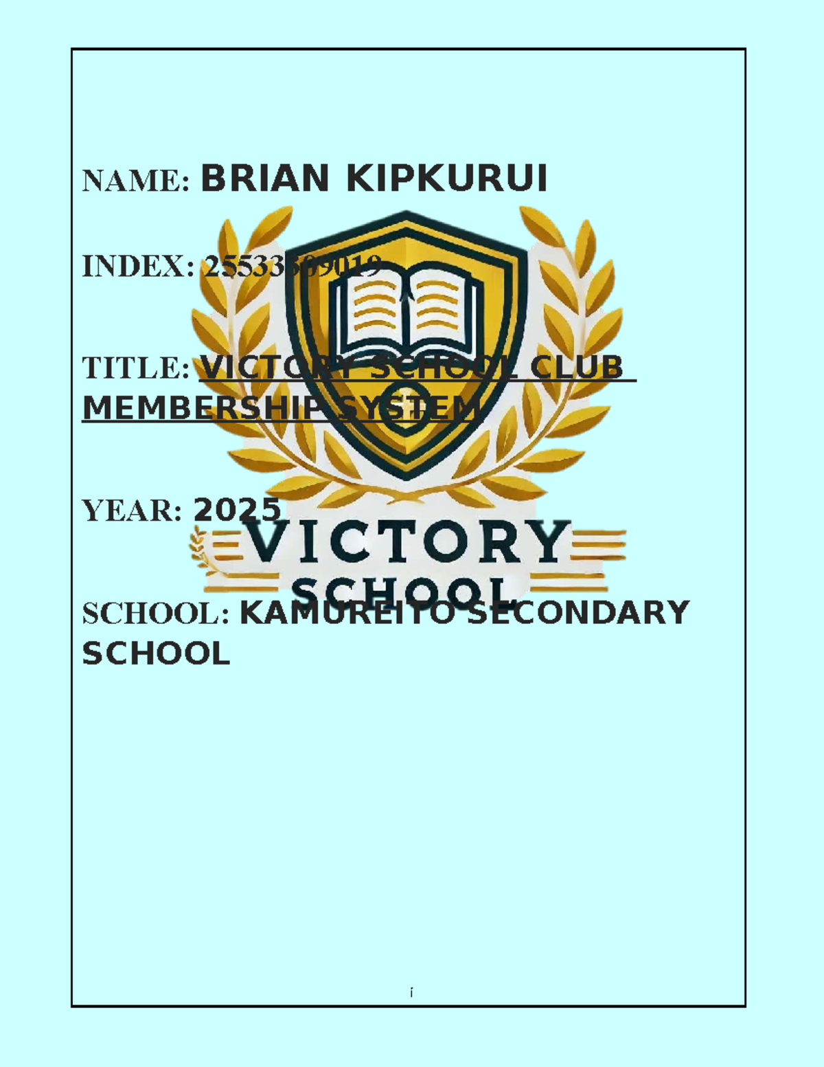 Victory School CLUB Membership System Project Report - 2025 - Studocu
