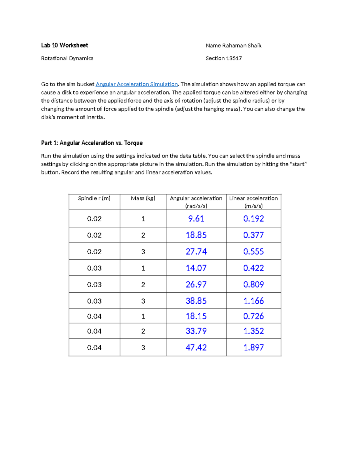 Lab 10 - Exploring Rotational Dynamics and Angular Acceleration - Studocu