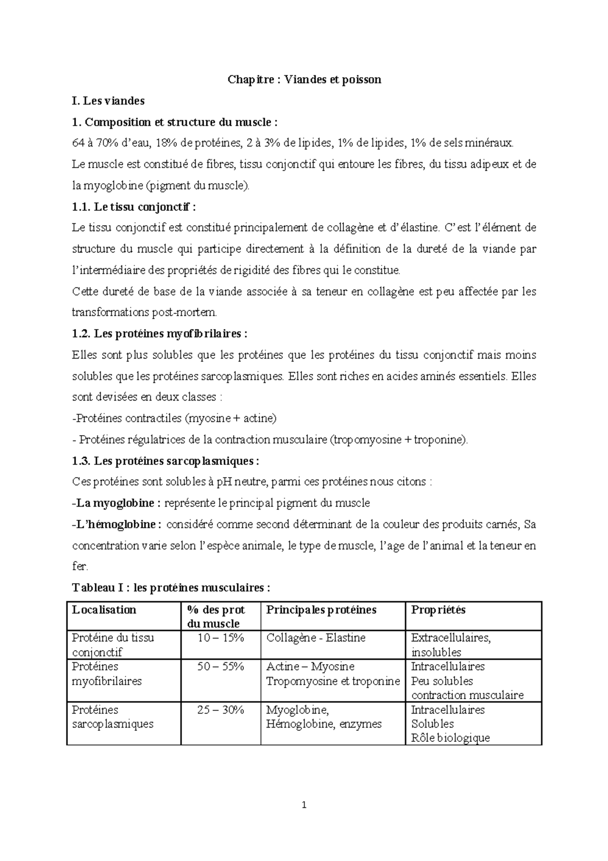 Chapitre : Viandes et Poisson - Composition et Transformation des ...