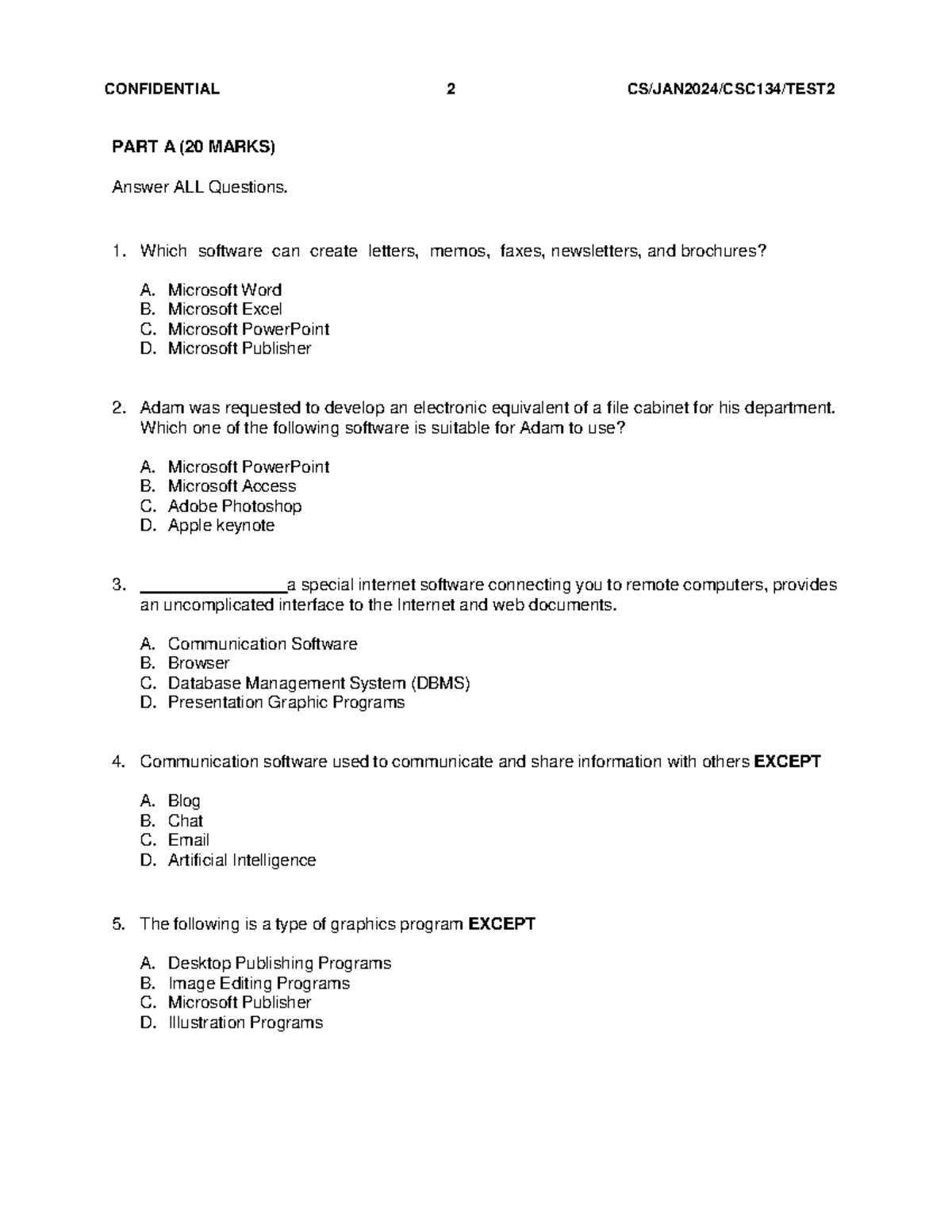 Test 2 CSC134 JAN2024 - Past Year Exam Questions & Answers - Studocu