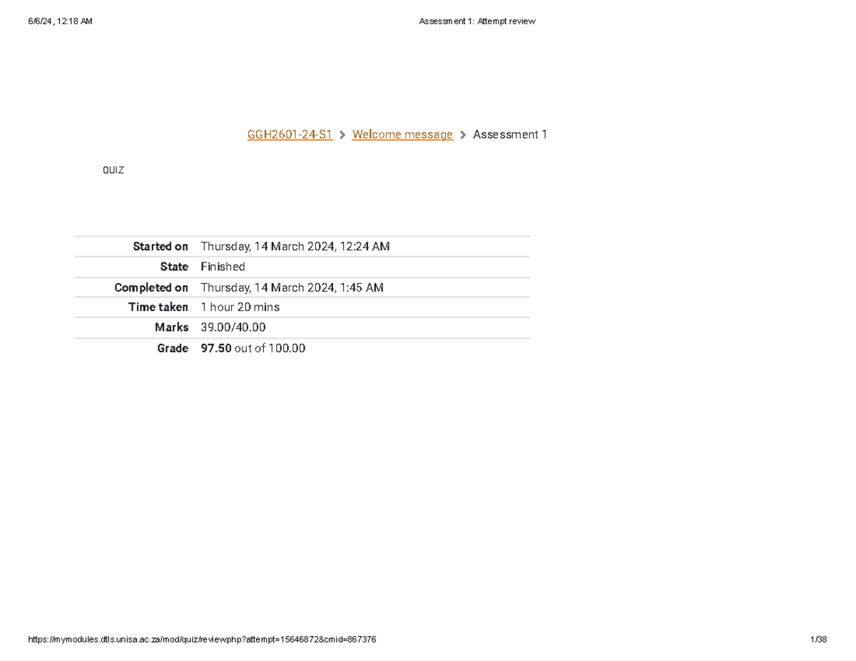 Assessment 1 (Course Code): Attempt Review and Key Insights - Studocu